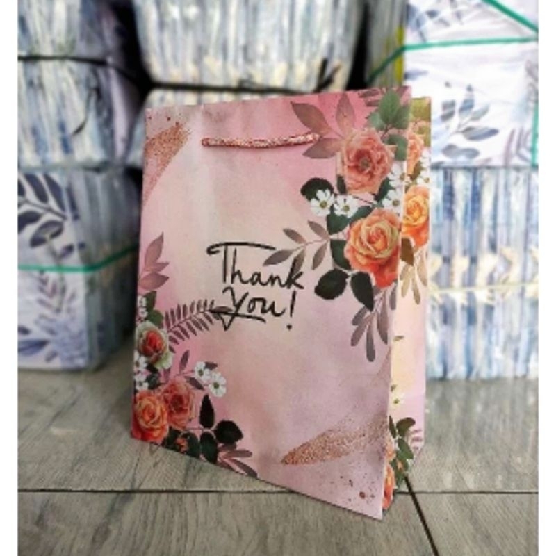 Jual PAPERBAG PINK RUSTIC POLOS BUNGA THANK YOU 20x10x25 | Shopee Indonesia