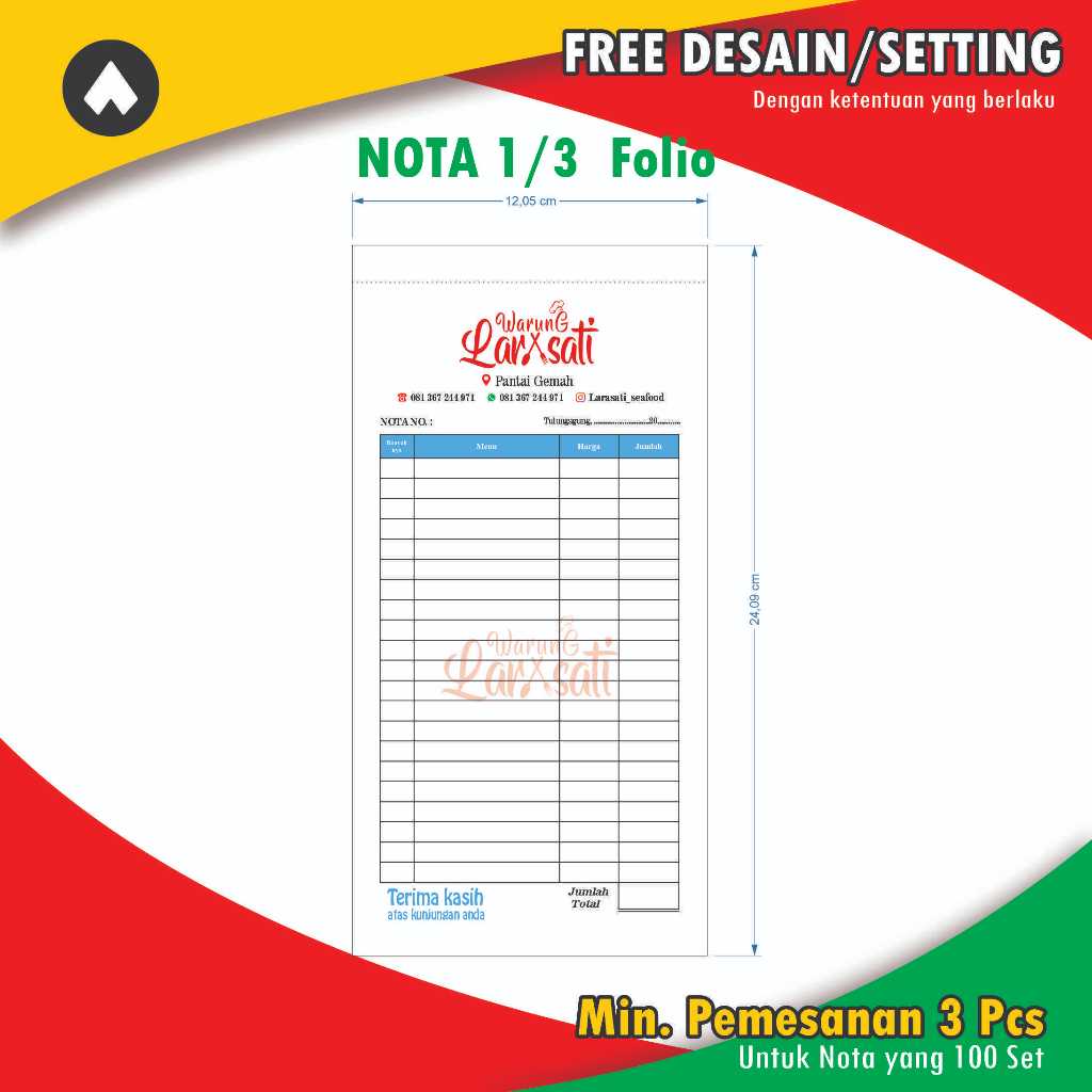 Jual Nota Costum ukuran 1/3 Folio / Nota Olshop / Nota Loundry / Nota ...
