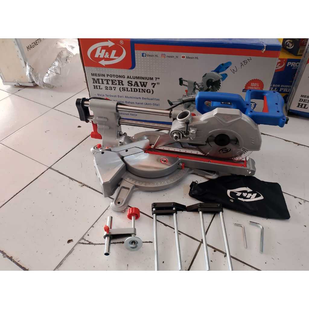 Jual Mesin Potong Aluminium Kayu Miter Saw 7"Inch H&L HnL HL 237 Slide Sliding Mitre Saw 1.050 ...