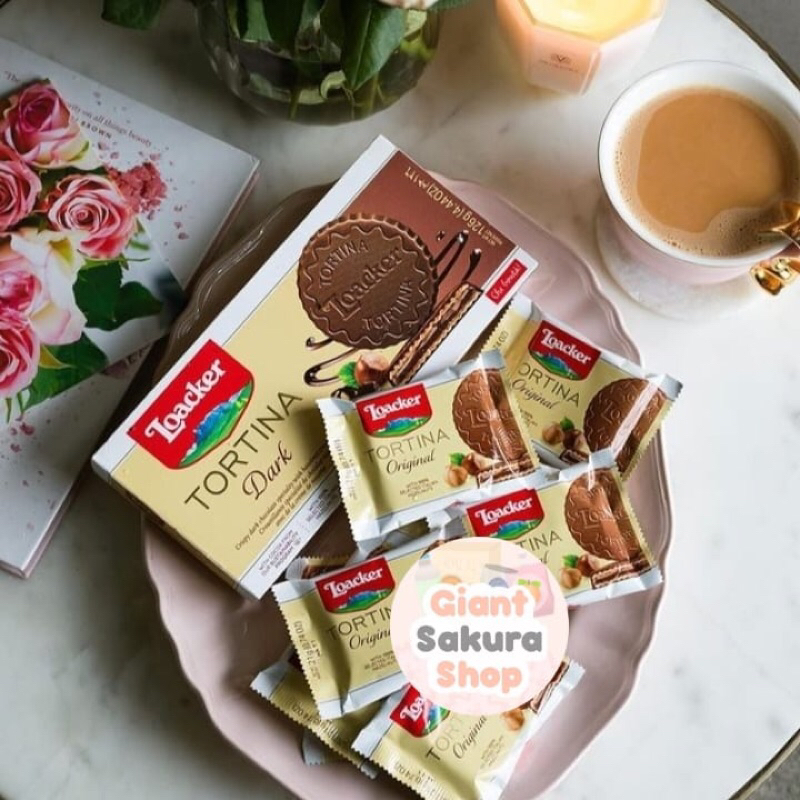 Jual Loacker Tortina Dark / wafer biskuit coklat / chocolate / cemilan ...