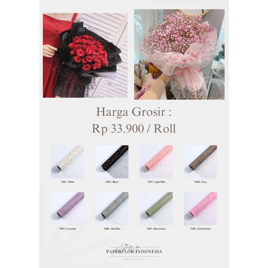 Jual (1 ROLL) KAIN TILE JARING MOTIF BINTANG BULAN KOREAN MESH WRAPPING ...