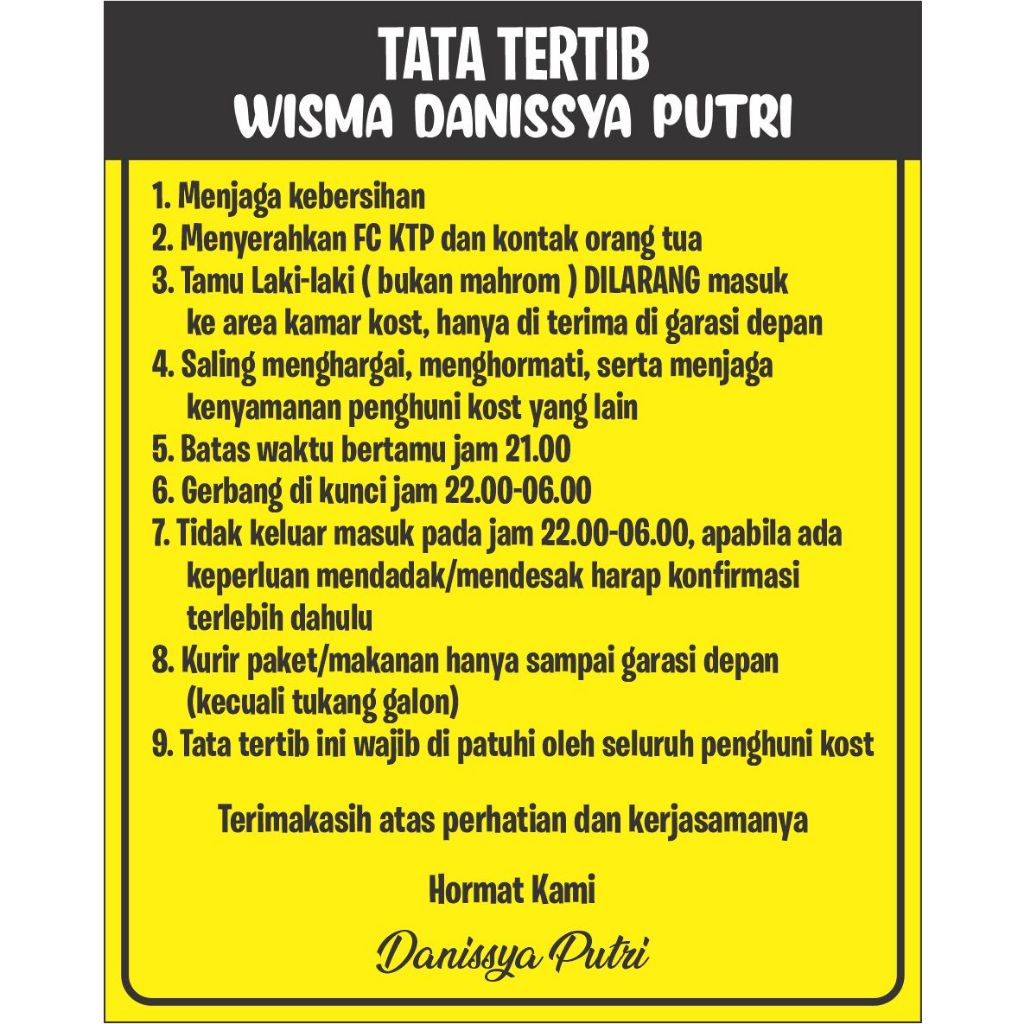 Jual Banner Spanduk Tata Tertib Kost kosan Free Custom | Shopee Indonesia