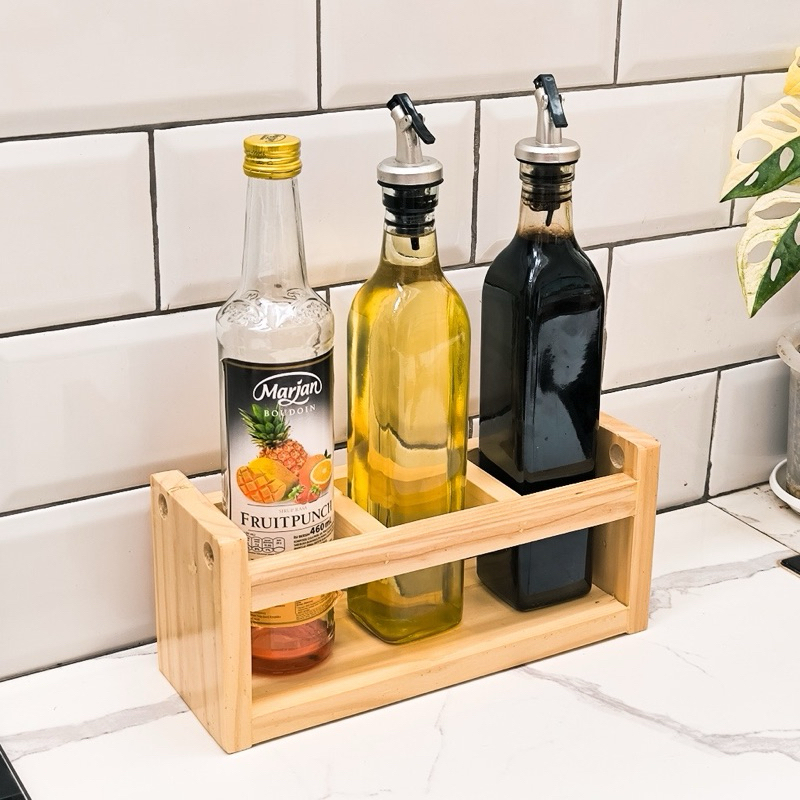 Jual Rak Botol Isi 3 Tempat Botol Dapur Minyak Holder Kayu soekarno ...