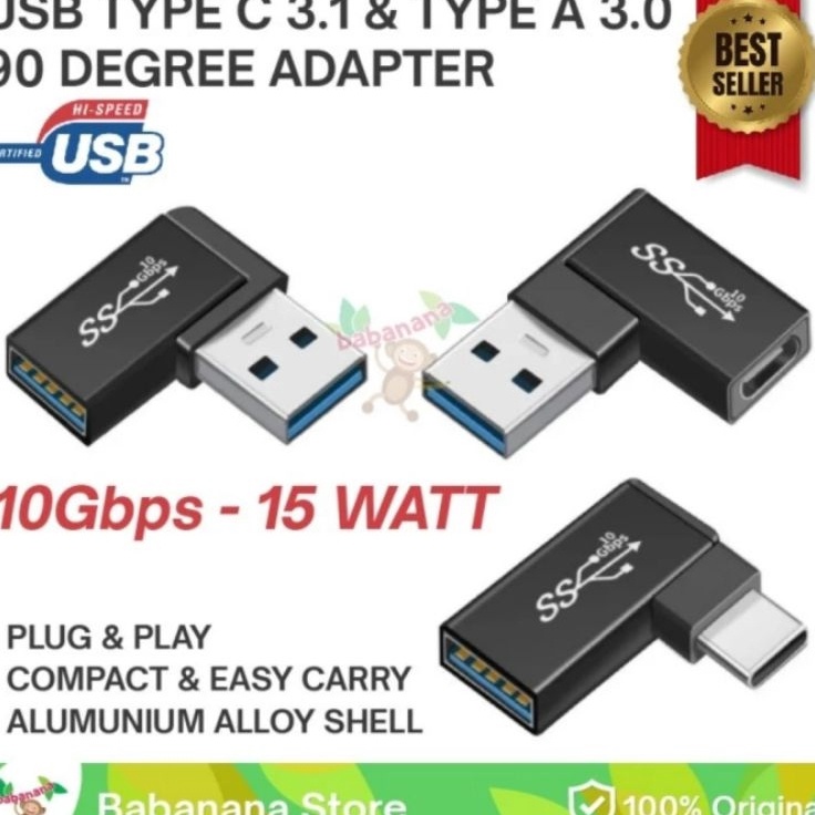 Jual USB TYPE A 3 TO USB TYPE C 31 ADAPTER ELBOW 9 DEGREE SIKU 1Gbps ...