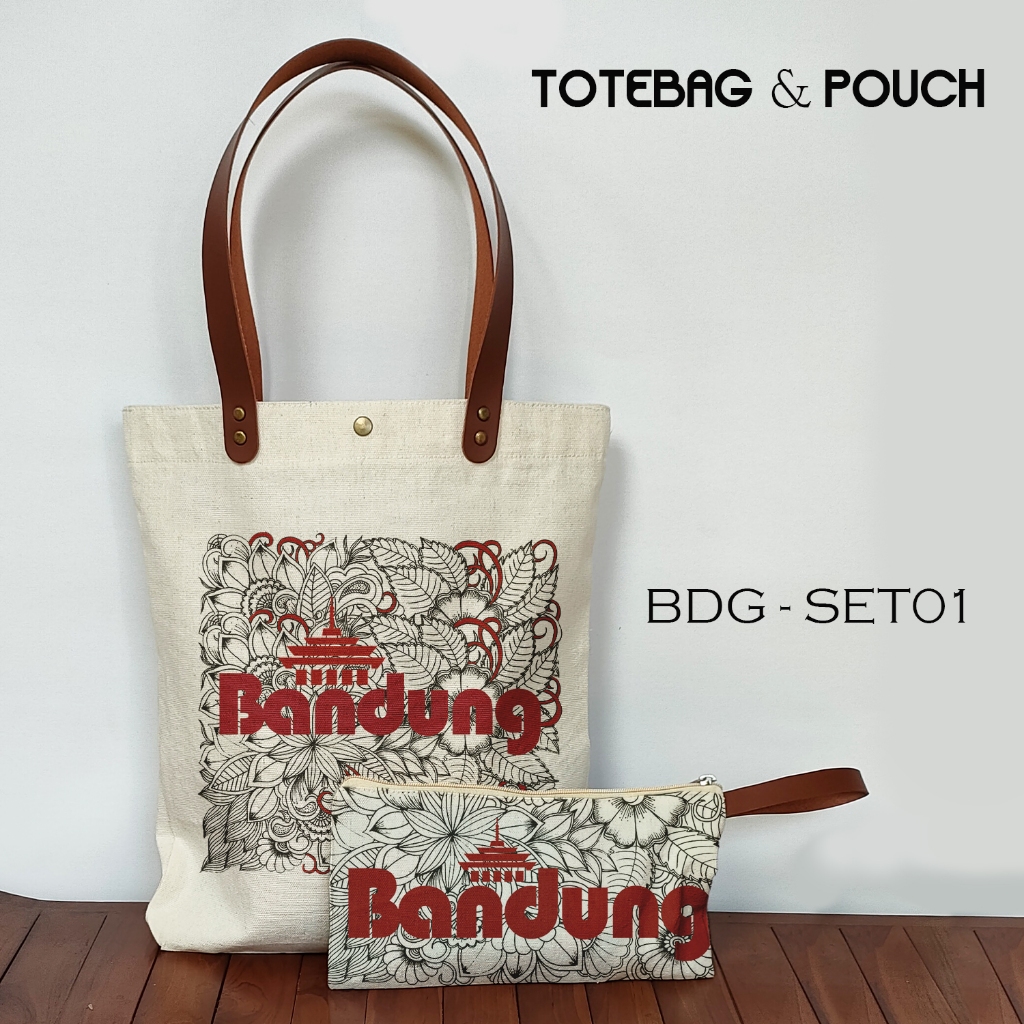 Jual Tote Bag & Pouch SET Tas Kanvas Vintage Souvenir Bandung Tas Oleh ...
