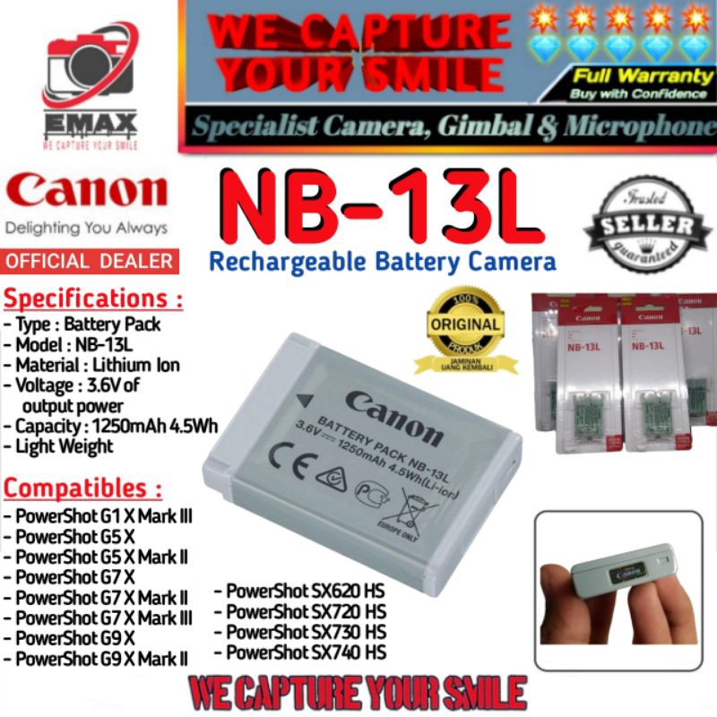 Jual CANON NB-13L Battery Camera Canon NB13L Baterai Canon PowerShot G7X G5X G1X G9X SX740 SX720 ...