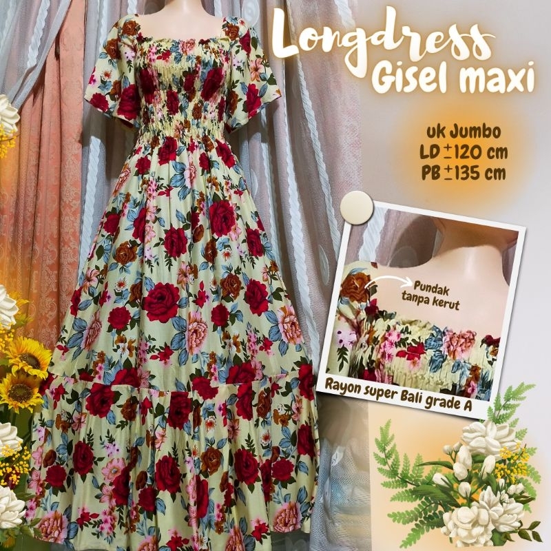 Jual Dress Gisel //Dress kerut Panjang //Dress Bali panjang //Daster ...