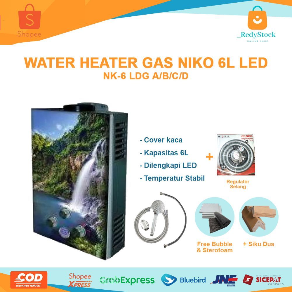 Jual Water Heater niko Gas 6 Liter LED display body kaca NK -6 LDG A/B ...