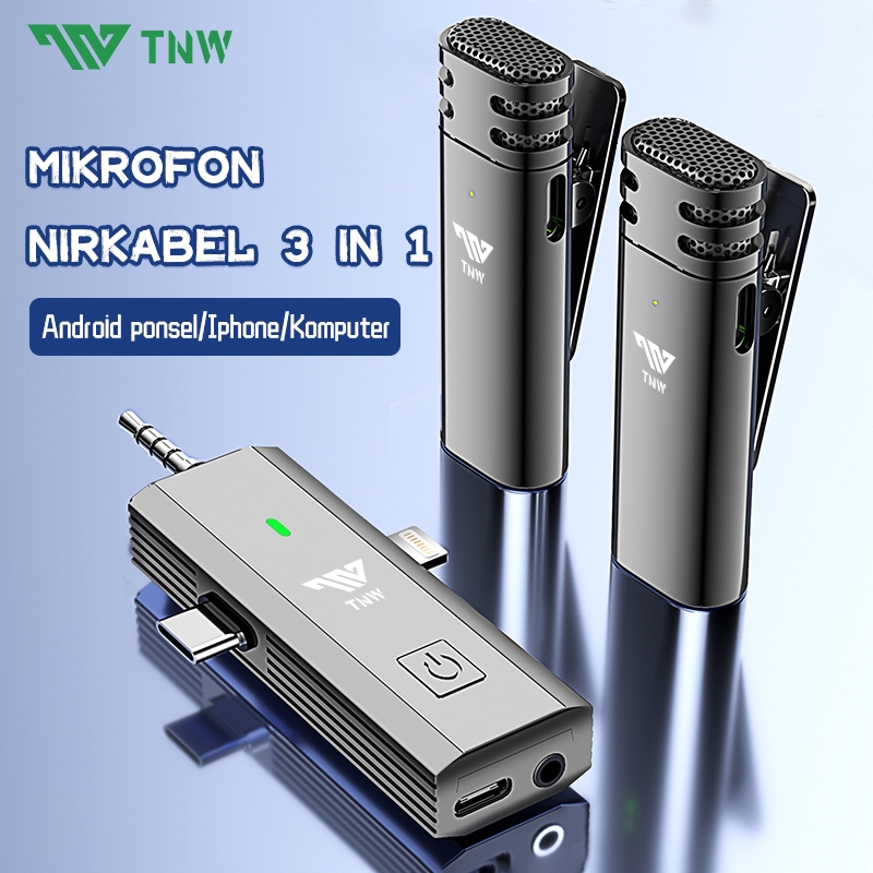 Jual TNW 3 IN 1 Microphone Wireless Dual Mikrofon Clip on Mic bluetooth ...
