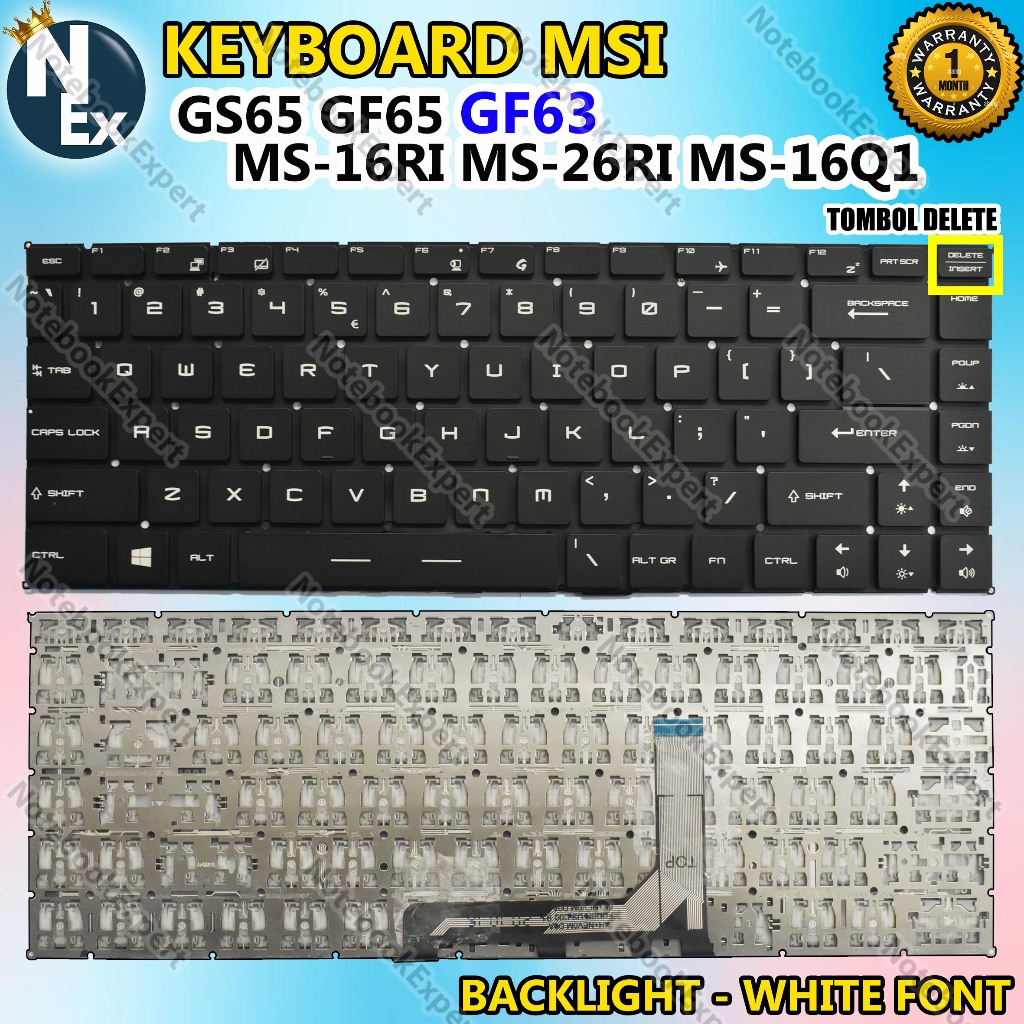 Jual KEYBOARD MSI GS65 GF65 GF63 MS-16RI MS-26RI MS-16Q1 WHITE FONT ...