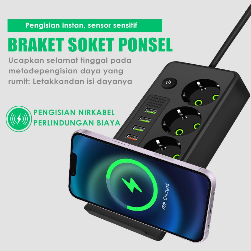 Jual PowerPort 2500W Power Strip Power Socket Charger Stop Kontak Usb Charger 2Meter / Power ...