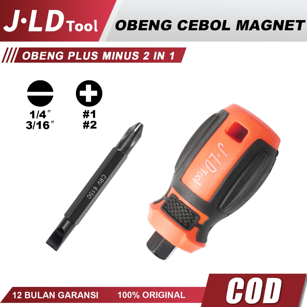 Jual JLD Obeng Bolak Balik Pendek Cebol Magnet Gagang Karet Plus Minus ...