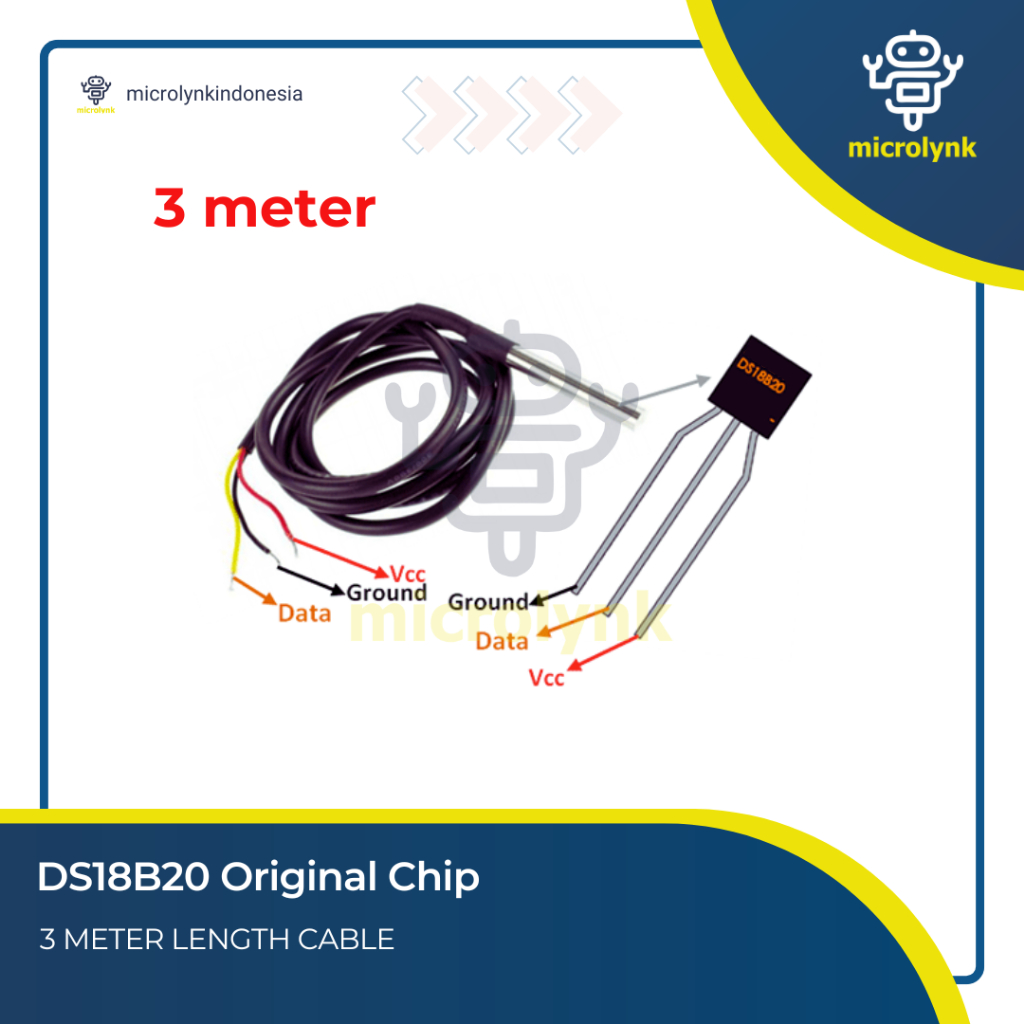 Jual DS18B20 Temperature Suhu Sensor Waterproof 3 Meter | Shopee Indonesia