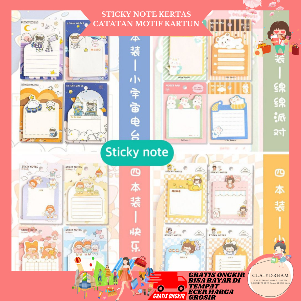 Jual KERTAS STICKY NOTE MOTIF HEWAN TEMPELAN CATATAN MEMO KARAKTER LUCU ...
