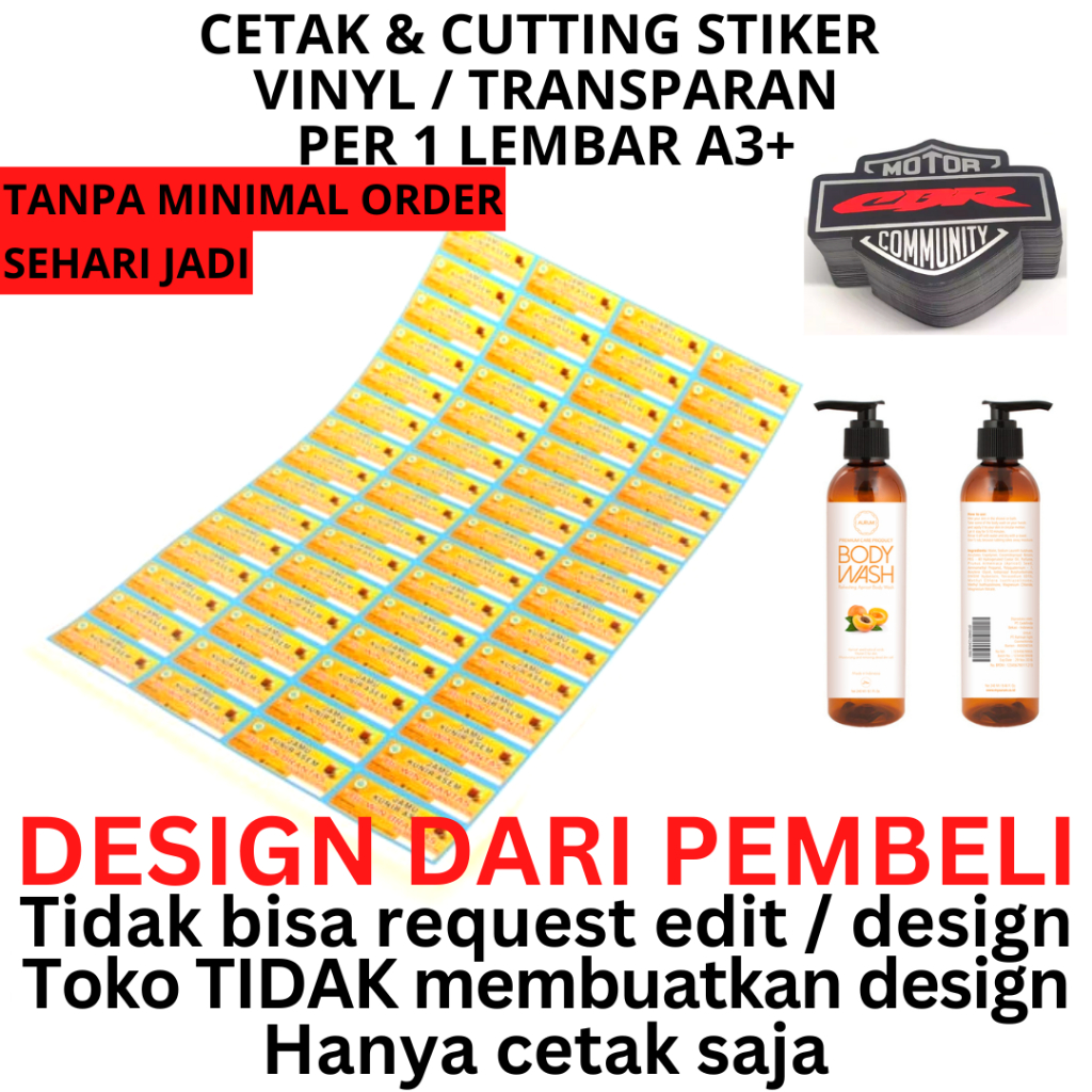 Jual Cetak & Cutting Stiker Vinyl 1 Lembar A3+ / Anti Air / Transparan ...