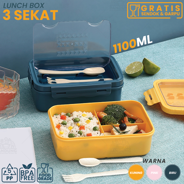 Jual Lunch Box Rantang Minimalist 3 Sekat 1100ml Tempat Bekal Makan ...