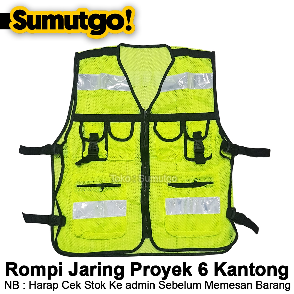 Jual Rompi Proyek 6 Kantong Warna Hijau Stabilo Bahan Jaring / Rompi ...