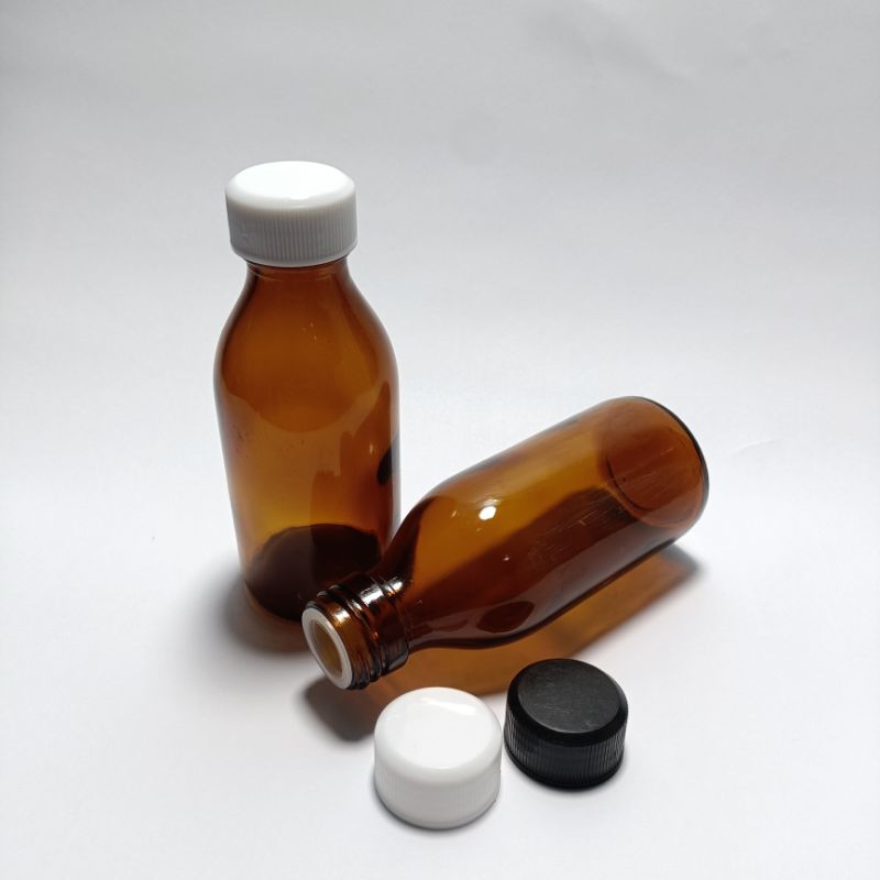 Jual Botol kaca 125ml amber tutup ulir neck 28, botol kaca coklat gelap tutup ulir pop up ...