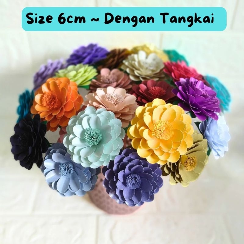 Jual Bunga Dahlia Kertas paper flower Dahlia size 6cm dengan tangkai ...