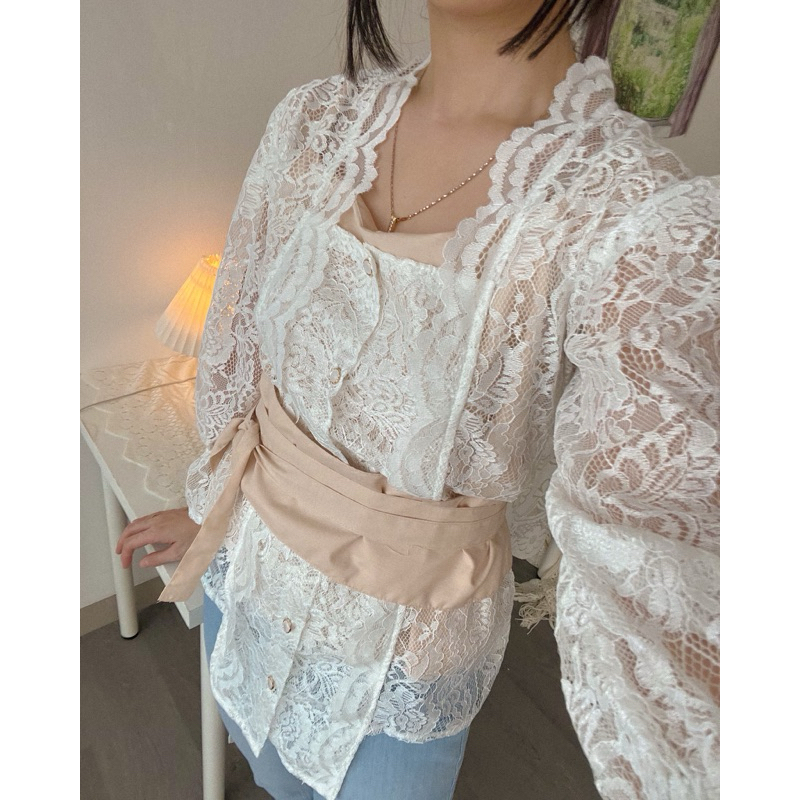 Jual KANON - Rania Lace Kebaya Blouse with Obi - Blouse brukat model ...