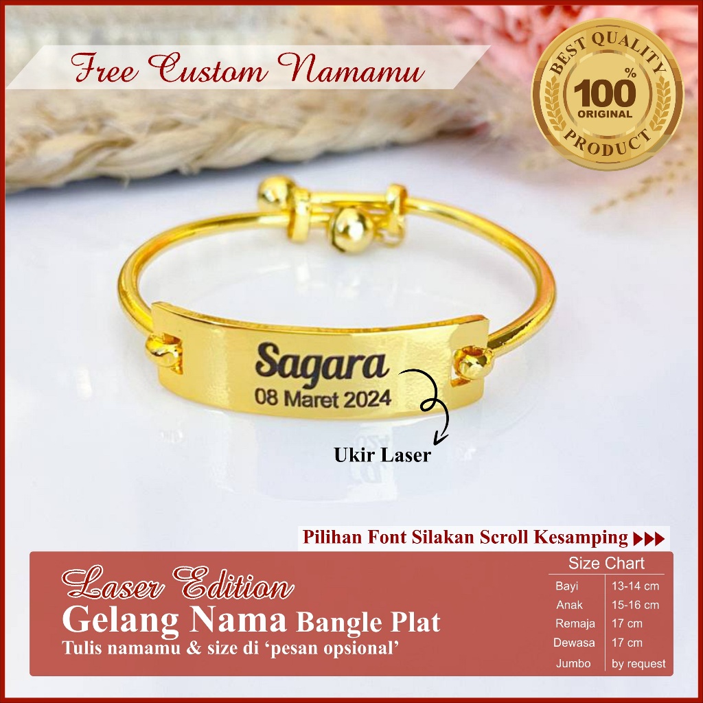 Jual Gelang Bangle Nama Custom Ukir Laser Terbaru Model Plat Nazifa ...