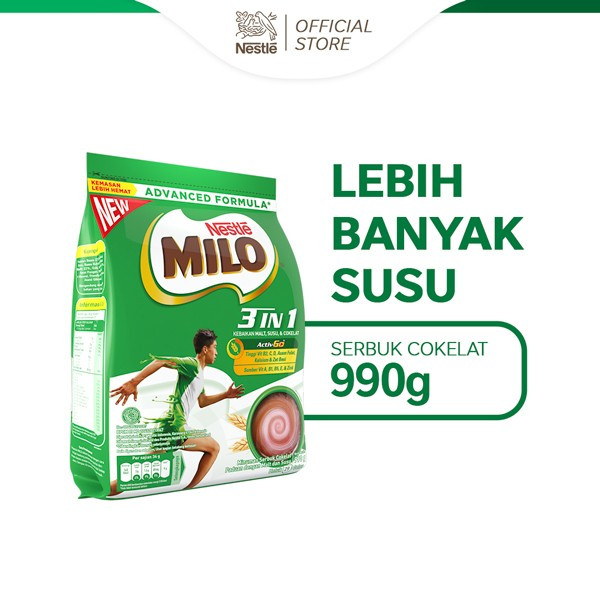 Jual MILO ACTIV-GO 3 IN 1 Pouch 990gr / Milo 3in1 kemasan jumbo 1kg ...