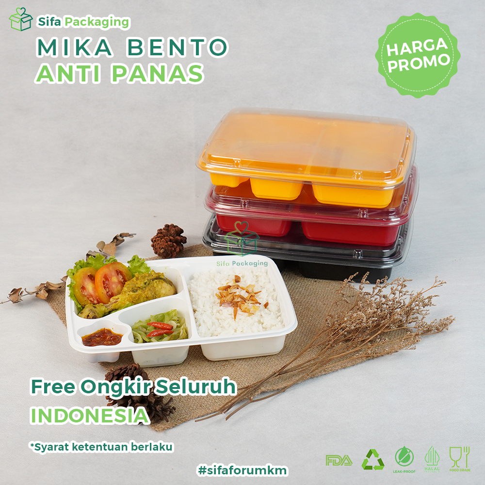 Jual Mika Bento Sekat 4 + Tutup Tempat Makan Wadah Makanan Sekali Pakai ...