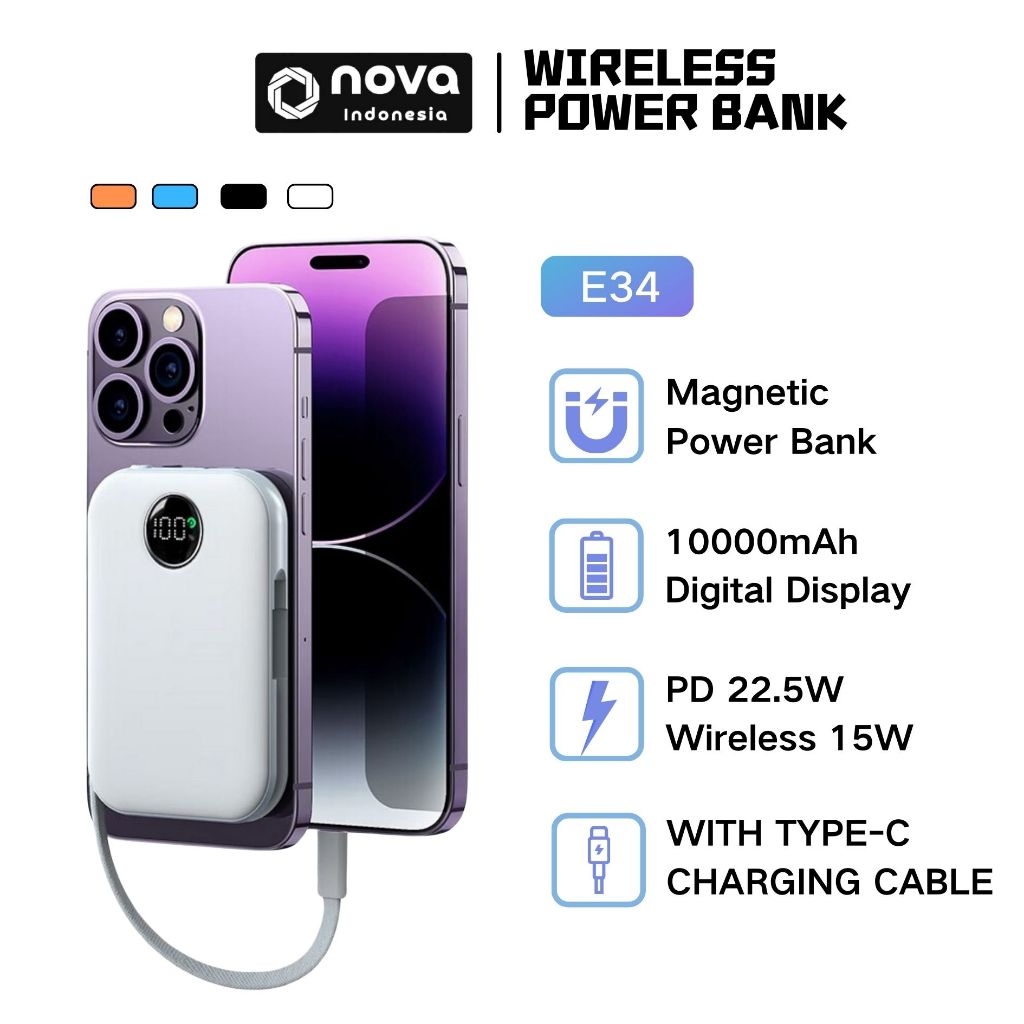 Jual Nova Wireless Power Bank 10000mah bank daya Power Digital Display ...