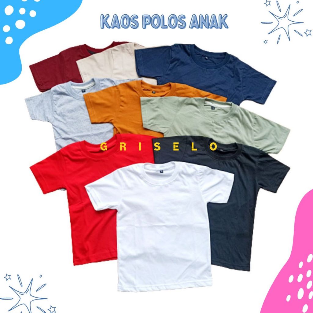 Jual Kaos polos anak laki-laki perempuan lengan pendek usia 1-12 tahun combed 30s adem unisex ...