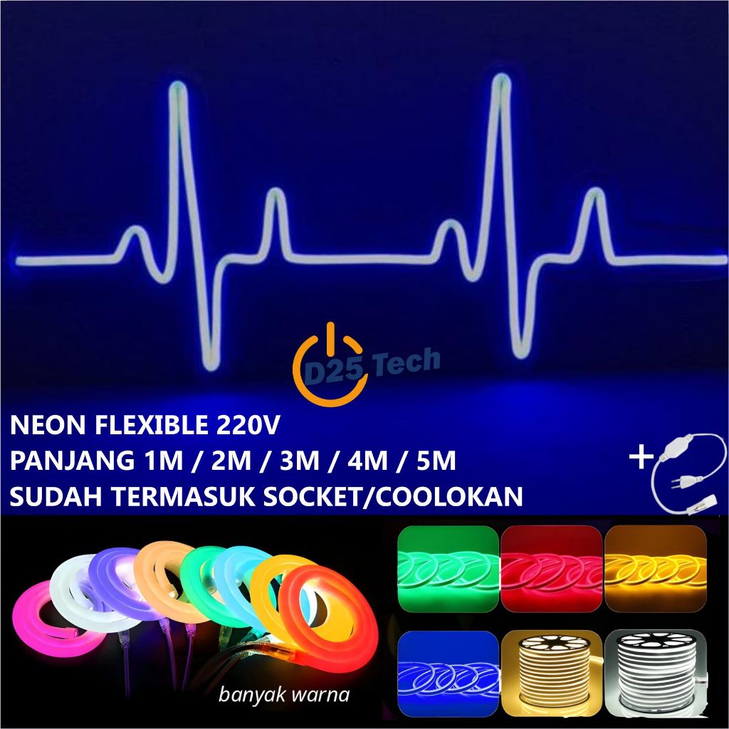 Jual TERMURAH!!! Paket Lampu Neon Flex 220v 1m 2m 3m 4m 5m + Socket ...