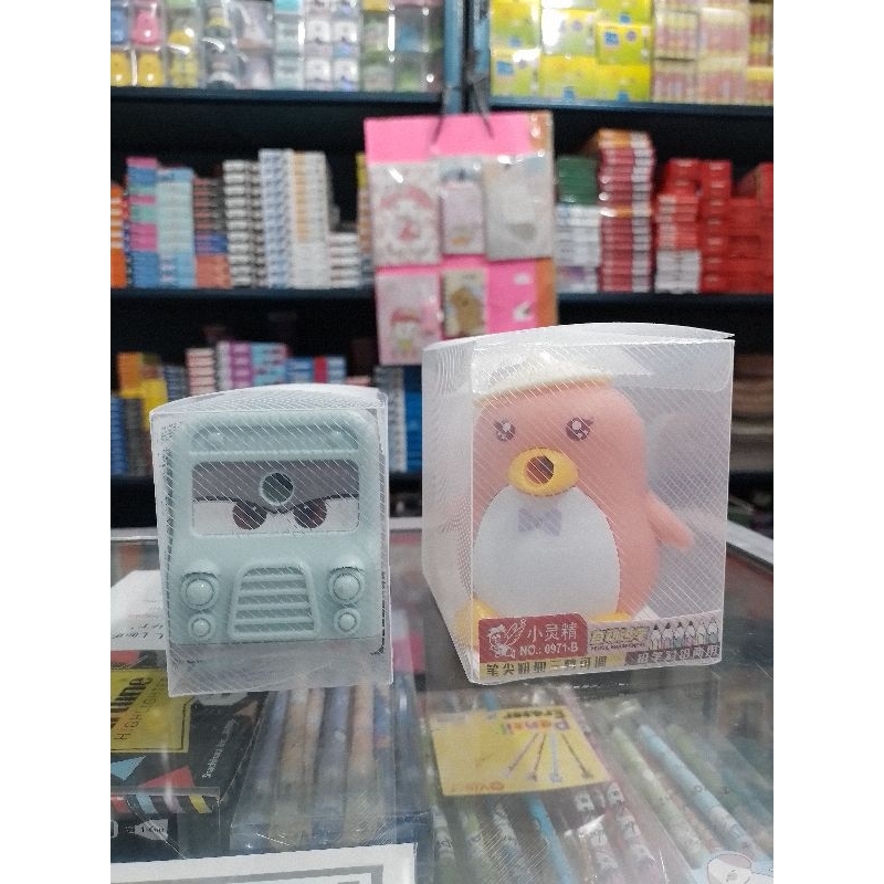 Jual Rautan Pensil Rotary Pencil Sharpener Penguin & Mini Bus Karakter ...