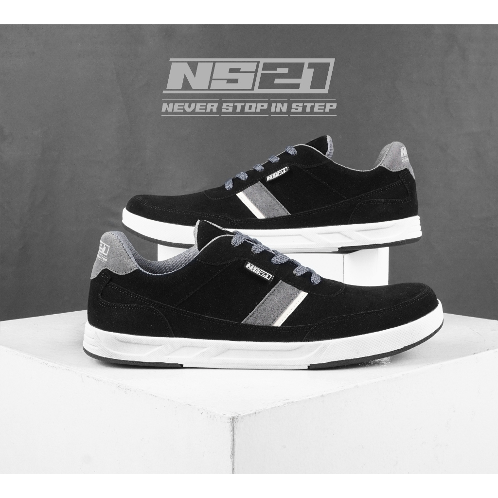 Jual Sepatu Sneakers Pria Premium Terbaru Hitam Kombinasi Abu Simpel ...