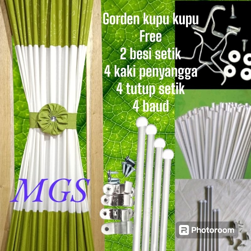 Jual paket lengkap gorden kupu kupu kombinasi 2 warna free 2 batang ...