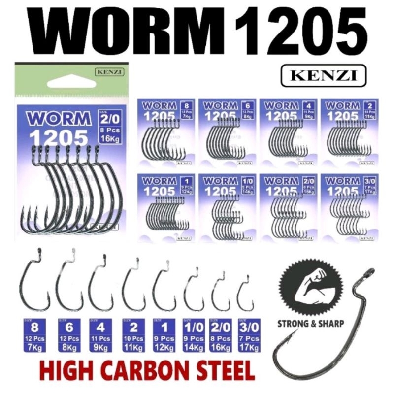 Jual WORM HOOK KENZI UNTUK SOFT LURE 3/0 2/0 1/0 1 2 4 6 8 Kuat dan ...