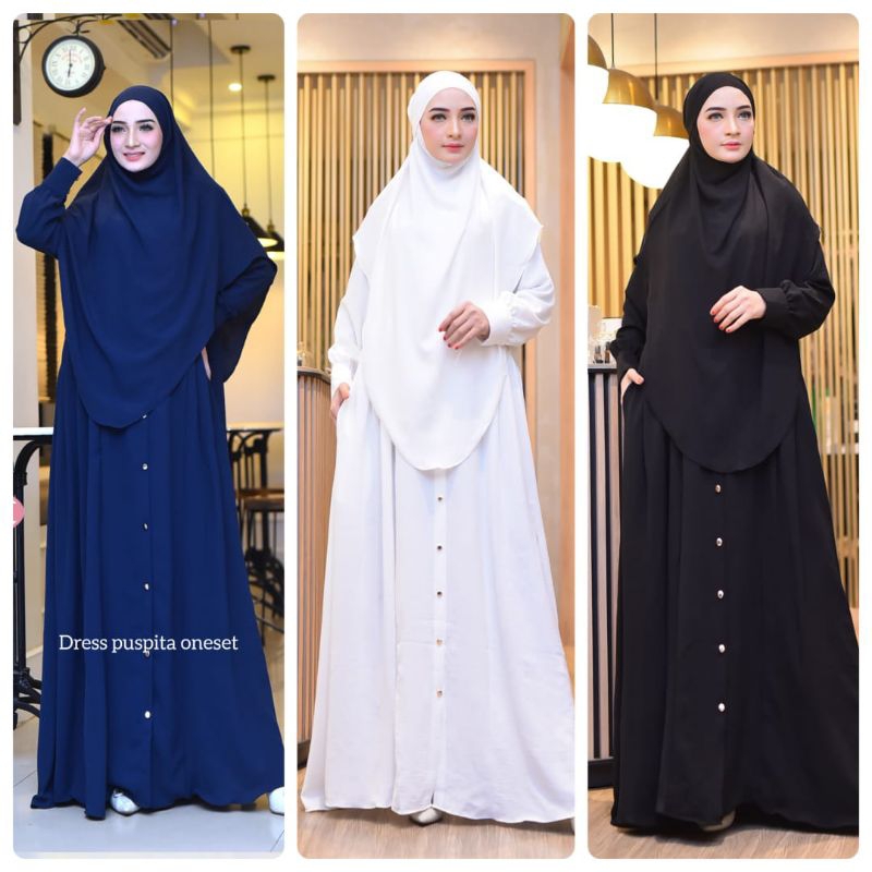 Jual Gamis Set Hijab Dress Umrah Haji Puspita2 Model 2in1 Crinkle ...