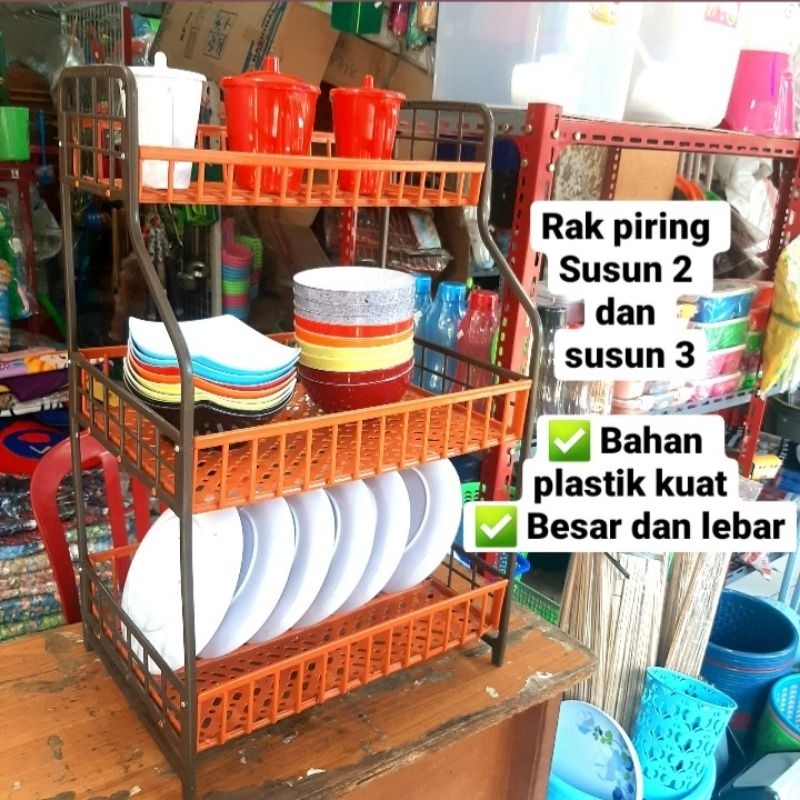 Jual Rak piring plastik kuat anti karat susun 2 dan 3 besar lebar / rak ...