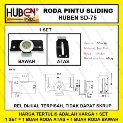 Jual RODA PINTU LEMARI SLIDING HUBEN SD-75 | RODA PINTU GESER HUBEN SD75 | Shopee Indonesia