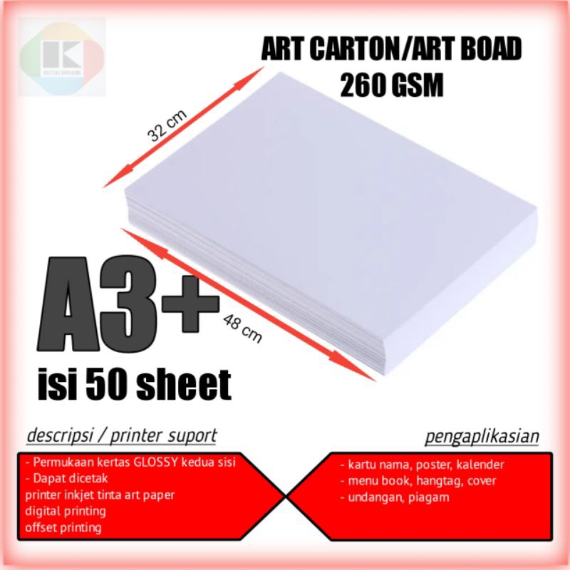 Jual art carton 260 gsm A3+plus (32*48)cm 50 lembar kertas art karton 260 gsm A3+ plus 50 lembar ...