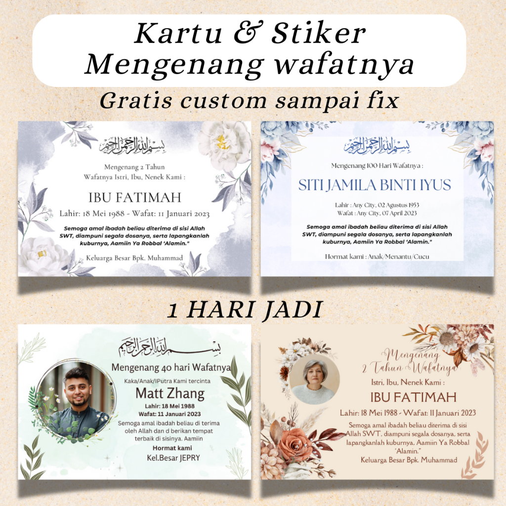 Jual KARTU TAHLIL 40 HARI, STIKER TAHLIL 100 HARI, MENGENANG WAFATNYA ...