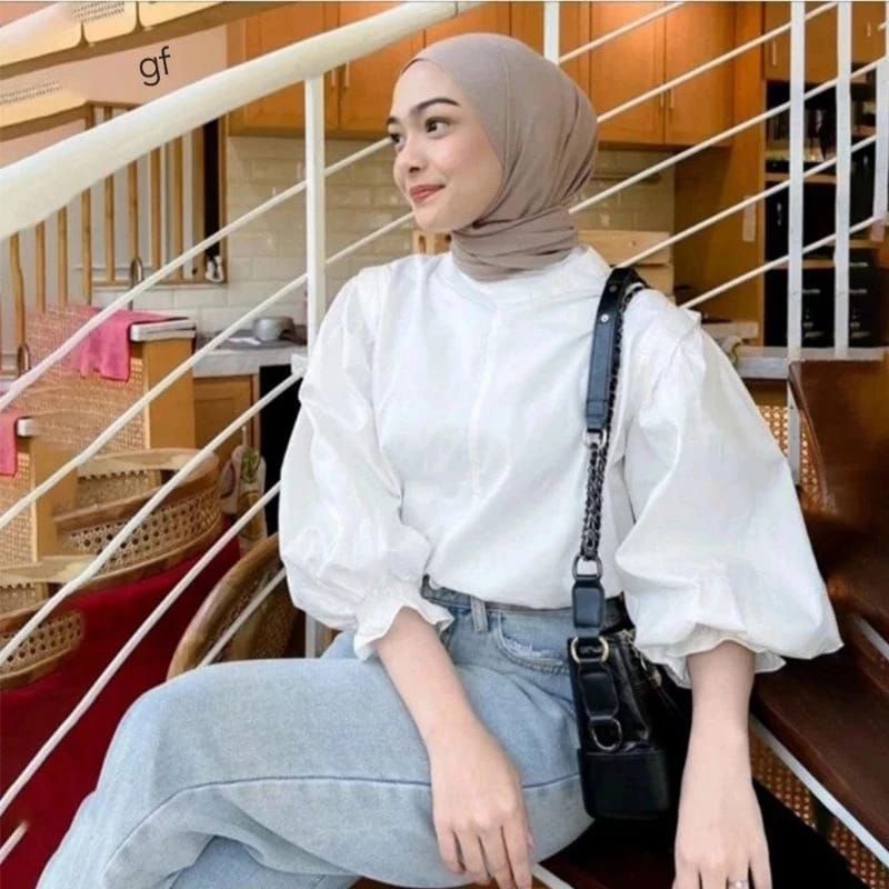 Jual Blouse Balon Moni Poplin Korean Style | Shopee Indonesia