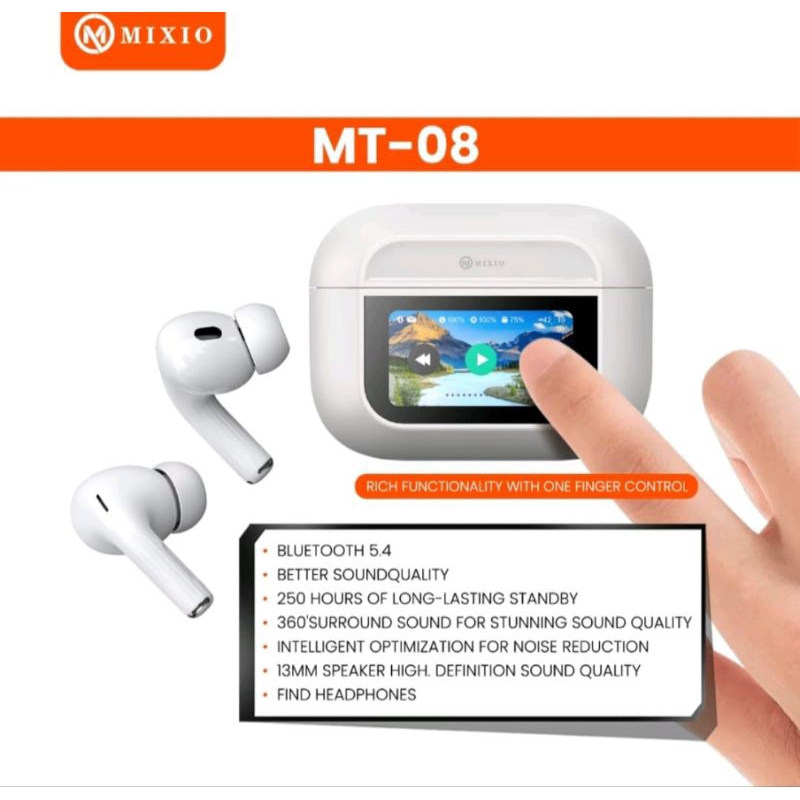 Jual MIXIO MT-08 LCD ANC TWS Bluetooth Headset Earphone Touch Screen V5 ...
