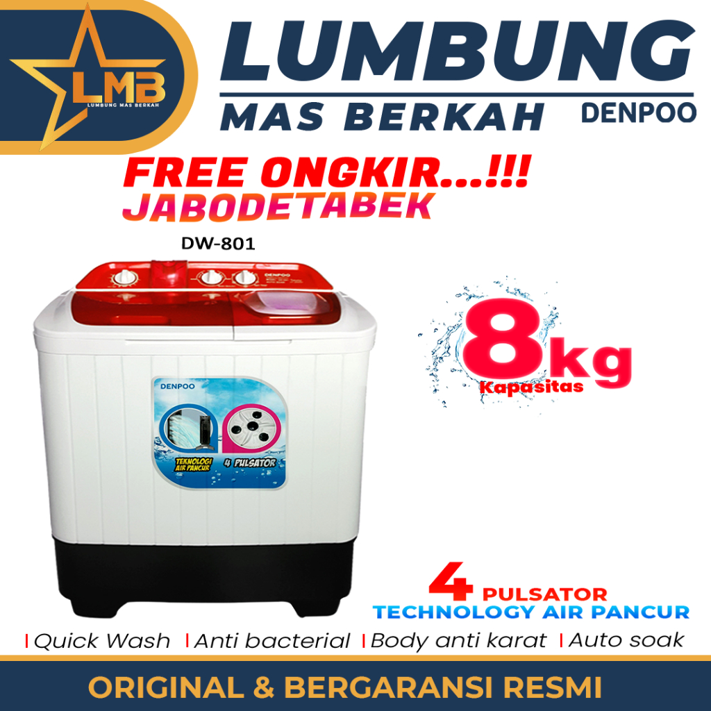 Jual Mesin Cuci 2 Tabung Denpoo DW 801 4P 8 Kg | Shopee Indonesia