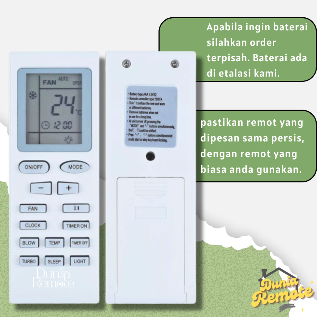 Jual Remot Remote Ac Gree No Dus (Wo) YB1FA / CRYSTAL/SANYO Multi ...