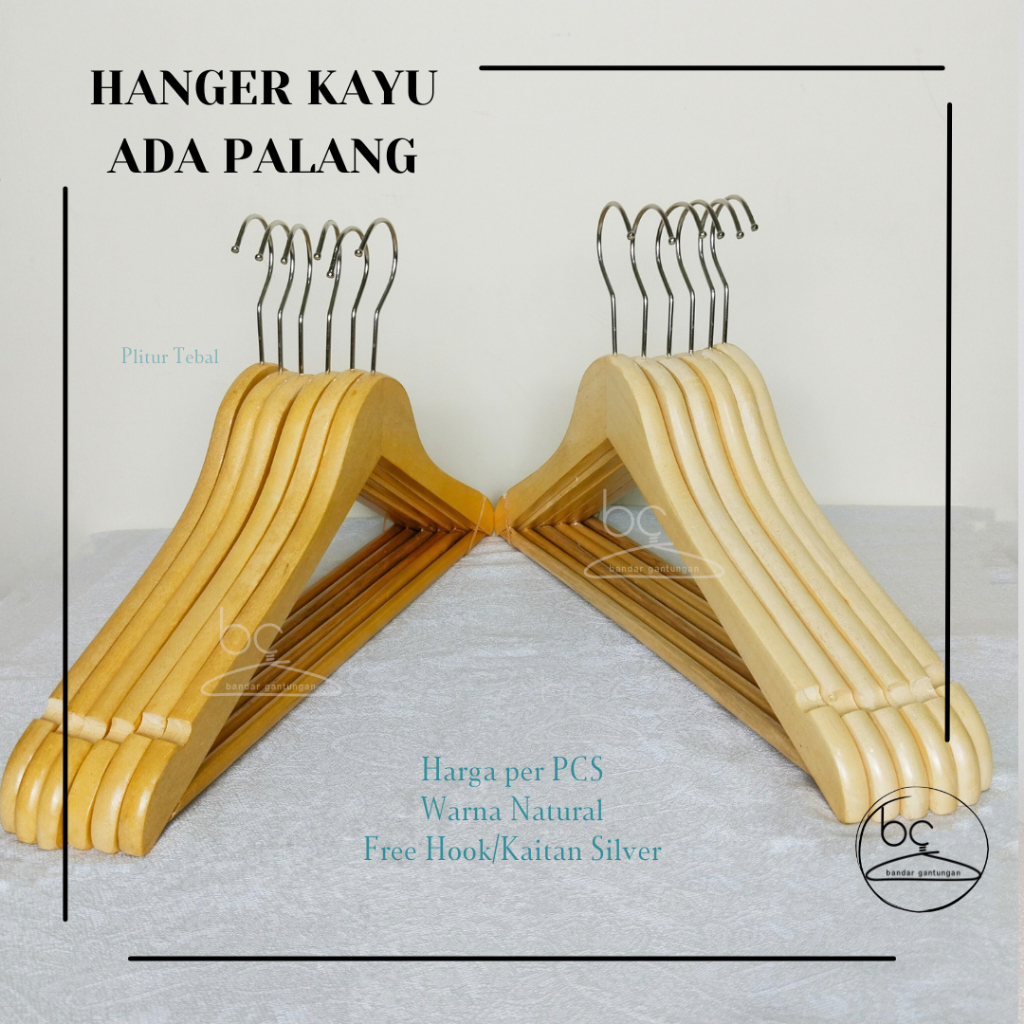 Jual Hanger Kayu Natural Palang Anak Dan Dewasa Gantungan Wood- BH ...