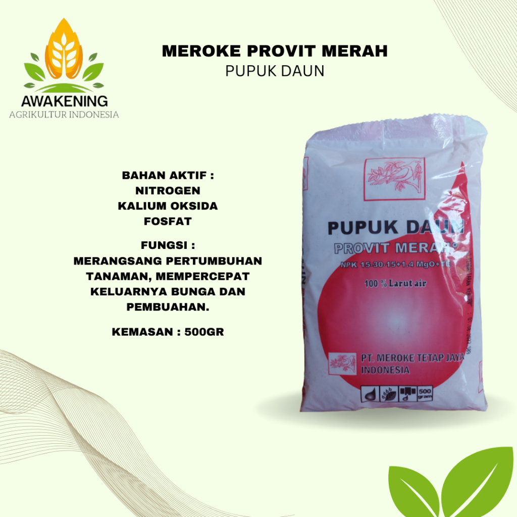 Jual PUPUK DAUN MEROKE PROVIT MERAH 500GR NPK 15-30-15-1.4 MgO+TE ...