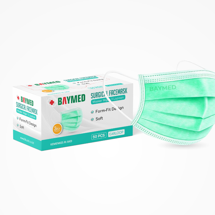 Jual Masker Cantol Baymed Hijau/ Masker Medis Earloop Karet 3ply BAYMED ...