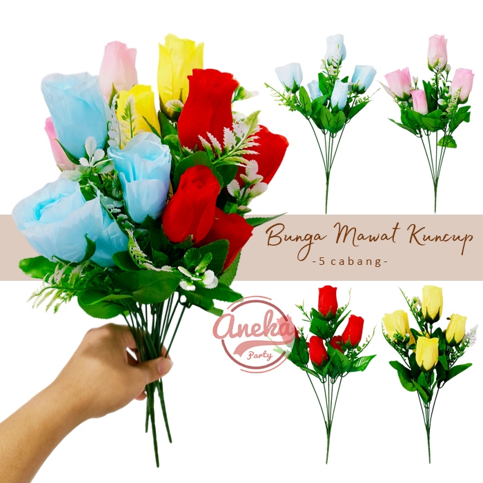 Jual Bunga Artificial Mawar Kuncup / Bunga Plastik Mawar Buket Bunga ...