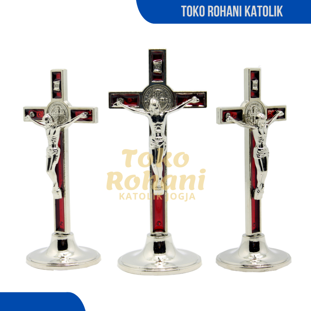Jual SALIB DUDUK KATOLIK LOGAM 12 CM / SALIB MEJA / SALIB BENEDIKTUS ...