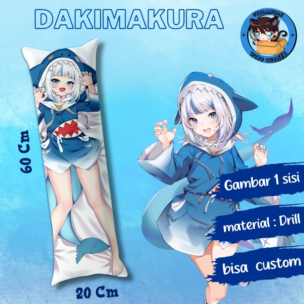 Jual dakimakura / guling GAWR GURA / ukuran 20x60cm / sudah termasuk ...