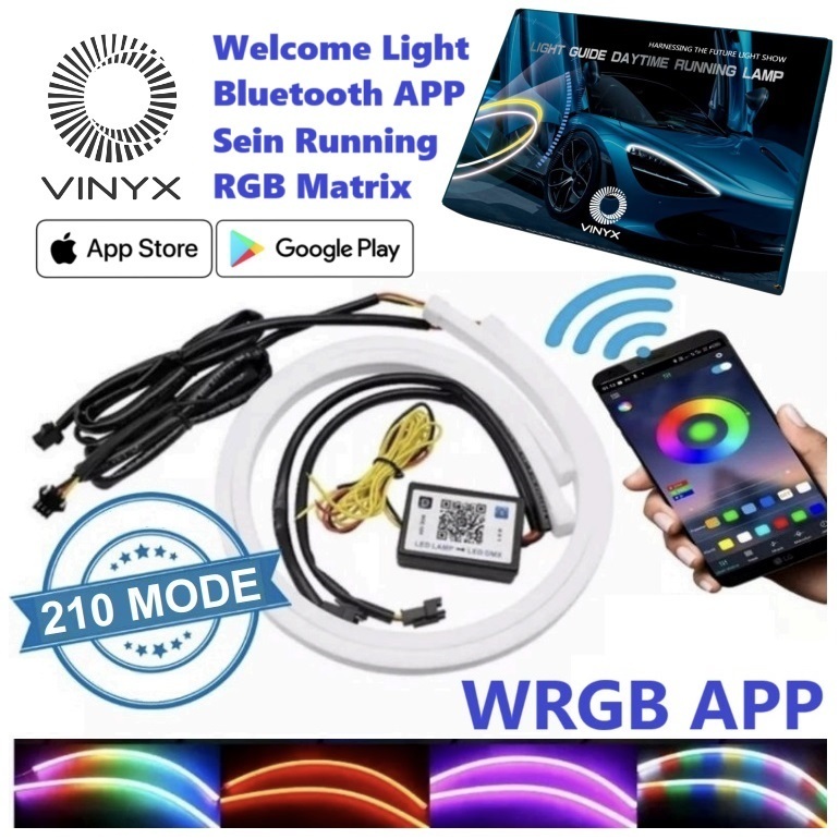 Jual Lampu LED DRL Alis Flexibel WRGB APP 30 cm 60 cm Welcome + RGB Matrix Mobil Motor Vinyx ...